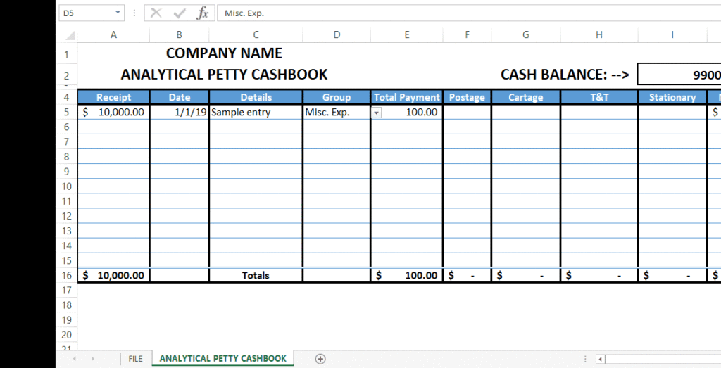 Petty Cash Book Template Excel Software Accountant