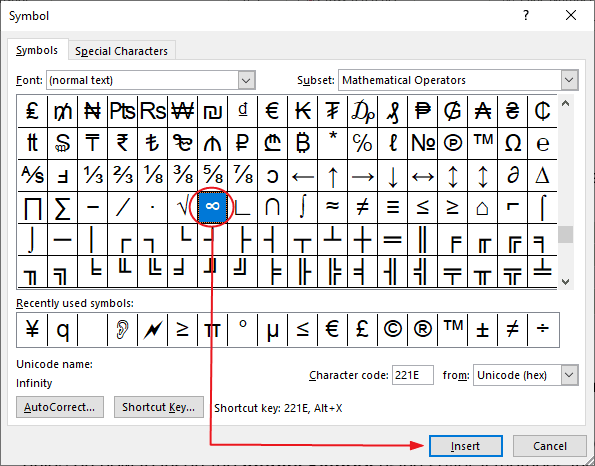 Infinity Symbol In Word
